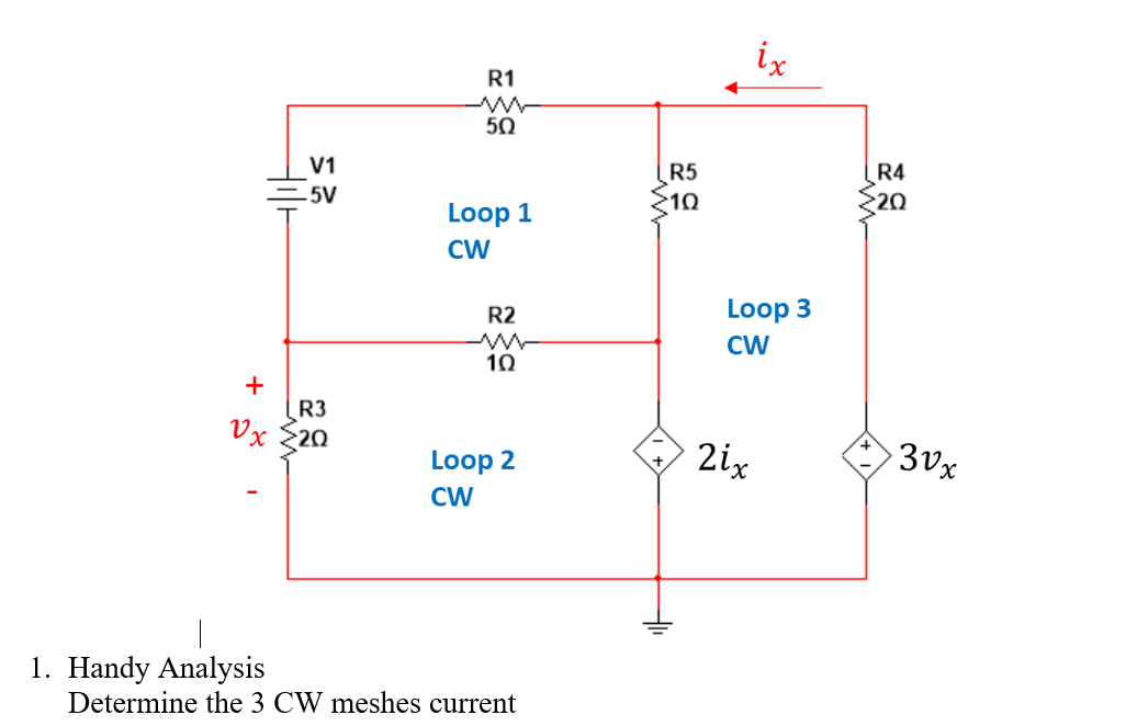 Solved Handy AnalysisDetermine the 3 ﻿CW meshes current. | Chegg.com