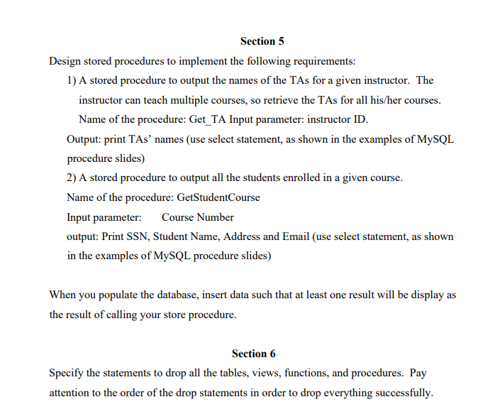 Solved Section 1 Using Sql, Create Tables According To The 