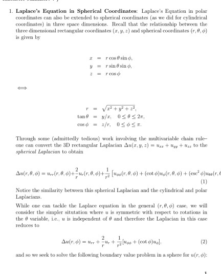 Solved 1. Laplace's Equation in Spherical Coordinates: | Chegg.com