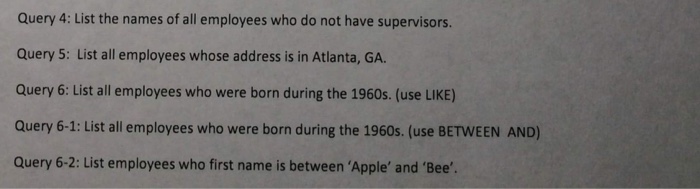 Solved SQL Query Practice The following query statements are | Chegg.com