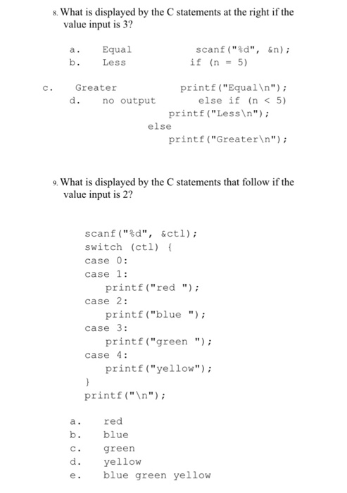 Solved &What is displayed by the C statements at the right | Chegg.com