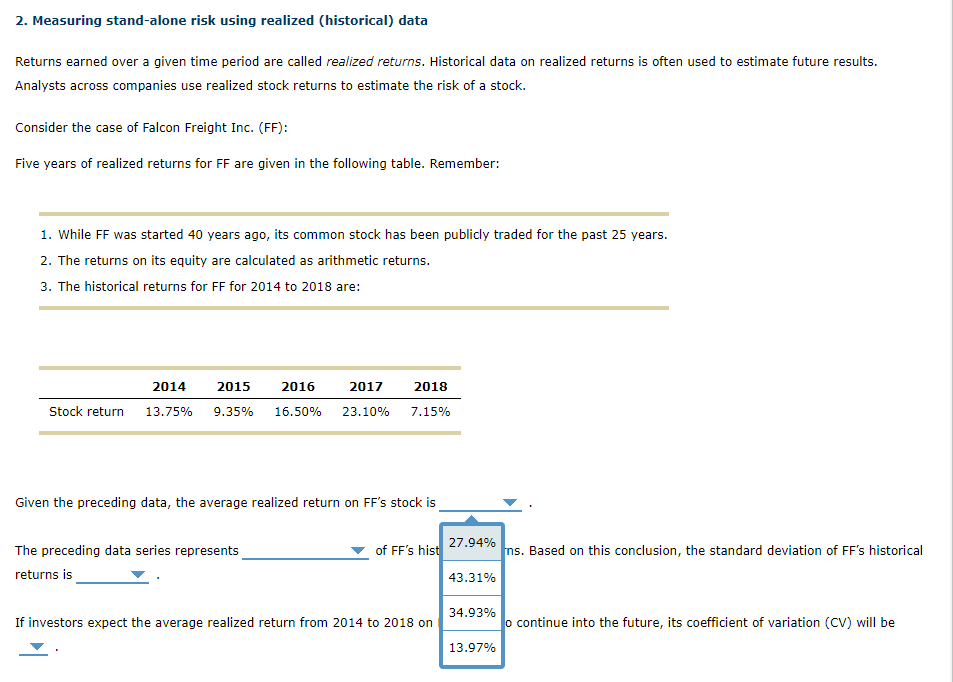 Solved 2. Measuring stand-alone risk using realized | Chegg.com