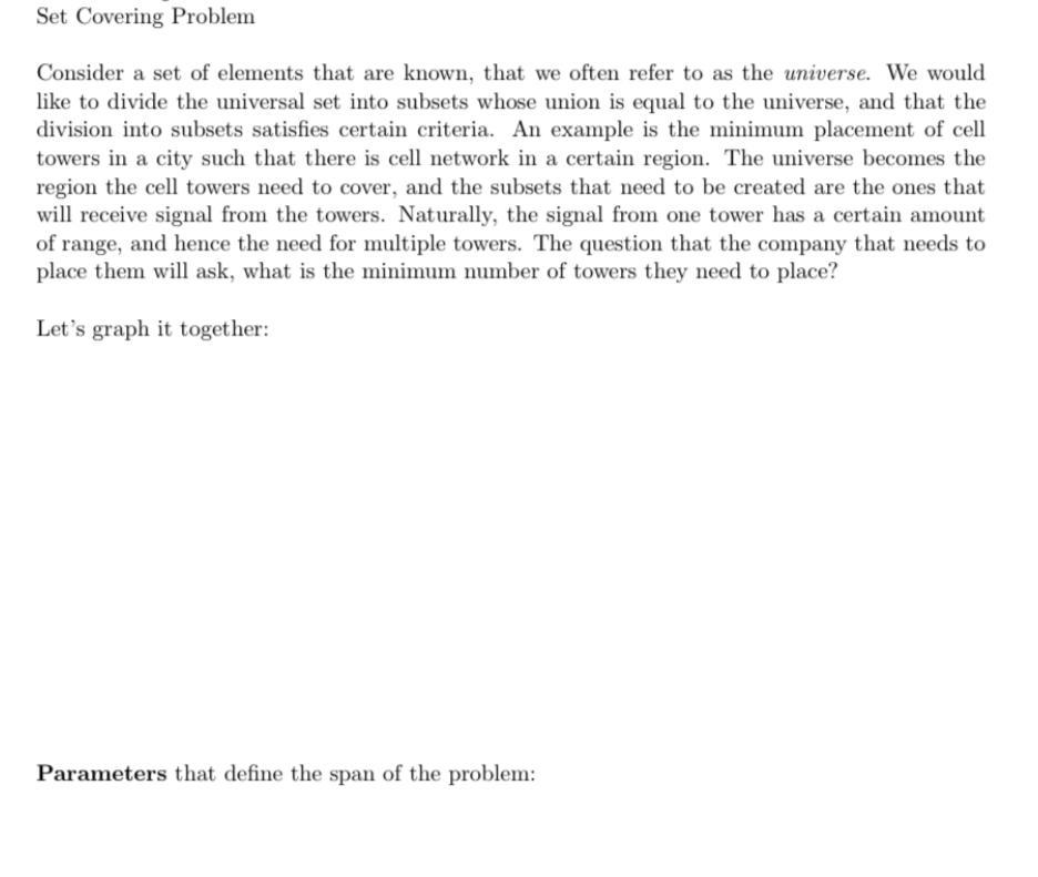 Set Covering Problem Consider a set of elements that | Chegg.com