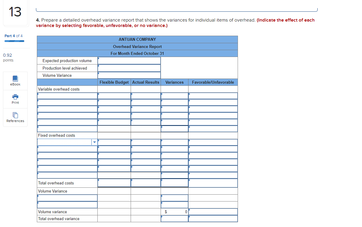 Solved 13 4. Prepare a detailed overhead variance report | Chegg.com