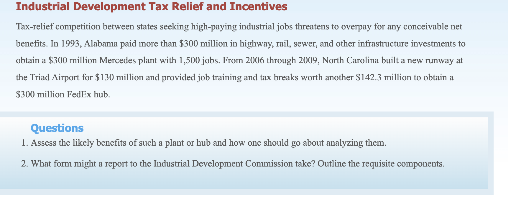 Solved Industrial Development Tax Relief and Incentives | Chegg.com