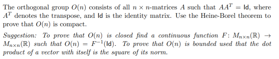 Solved The orthogonal group O(n) consists of all n x | Chegg.com