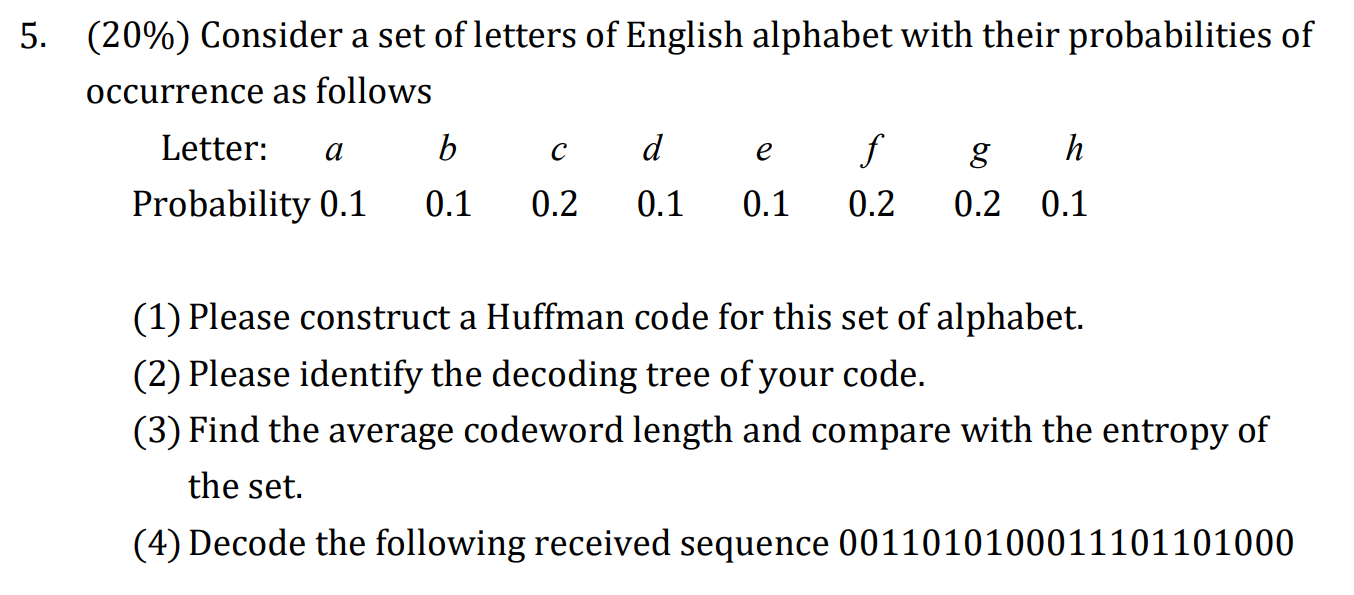 Solved (20%) ﻿Consider a set of letters of English alphabet | Chegg.com