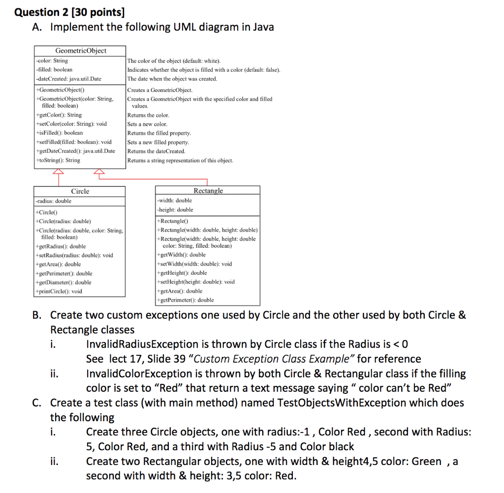 Solved Question 2 [30 points] A. Implement the following UML | Chegg.com