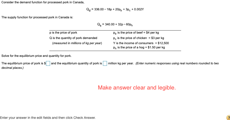 Solved Consider the demand function for processed pork in | Chegg.com