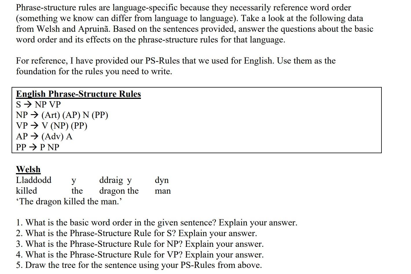 Solved Phrase-structure rules are language-specific because | Chegg.com