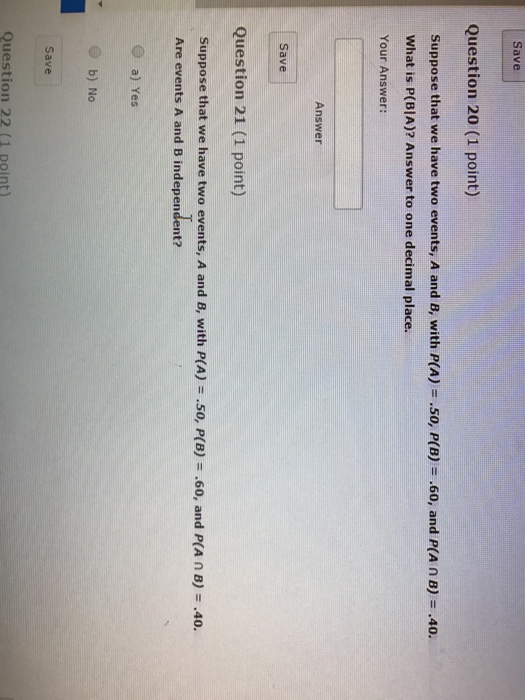 Solved Save Question 20 (1 point) Suppose that we have two | Chegg.com
