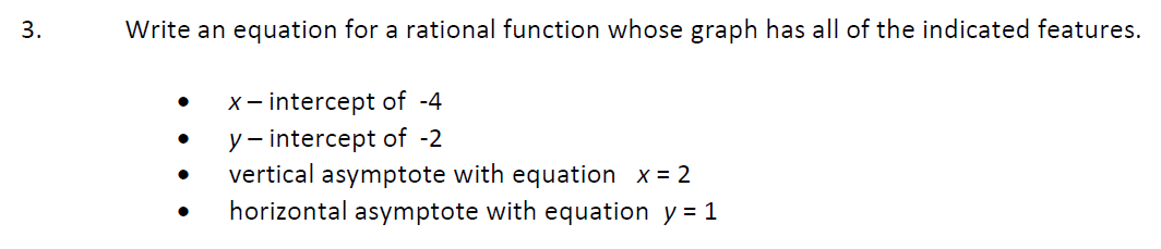 Solved Write an equation for a rational function whose graph | Chegg.com