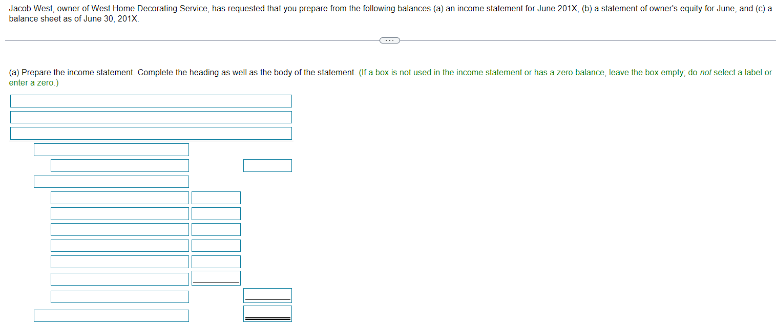 Solved Data tablebalance sheet as of June 30, 201X. enter a | Chegg.com