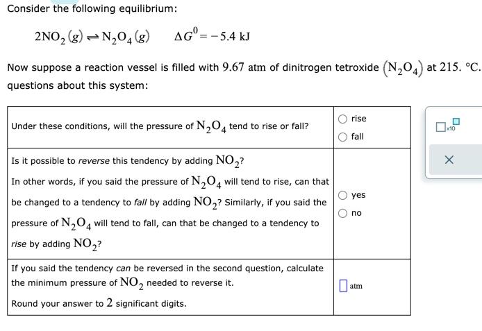 Solved Consider the following equilibrium: 2NO2 (8) N204 (8) | Chegg.com