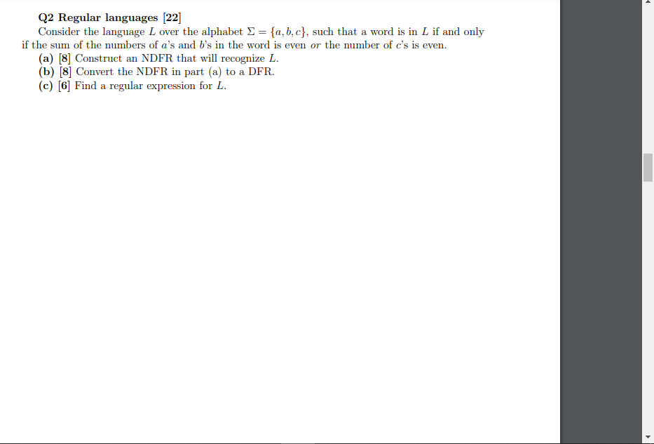 Solved Q2 Regular languages [22] Consider the language L | Chegg.com