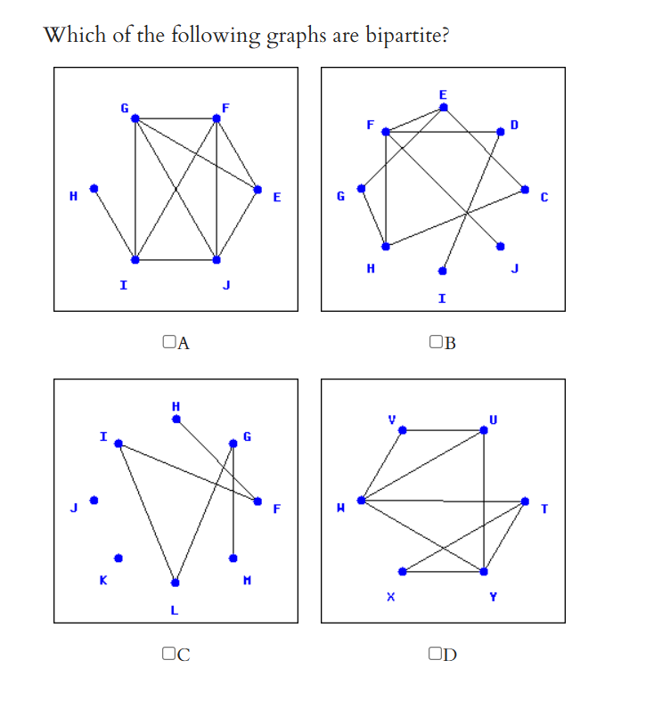 Solved Which of the following graphs are bipartite? D D C | Chegg.com