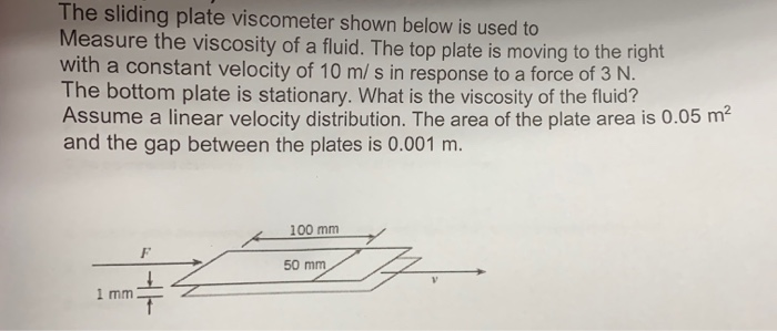 Solved The sliding plate viscometer shown below is used to | Chegg.com