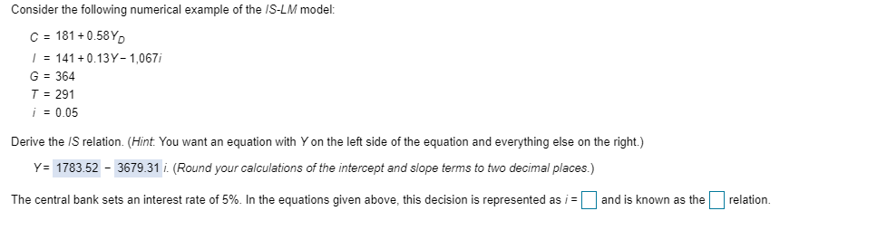 Solved Consider the following numerical example of the IS-LM | Chegg.com