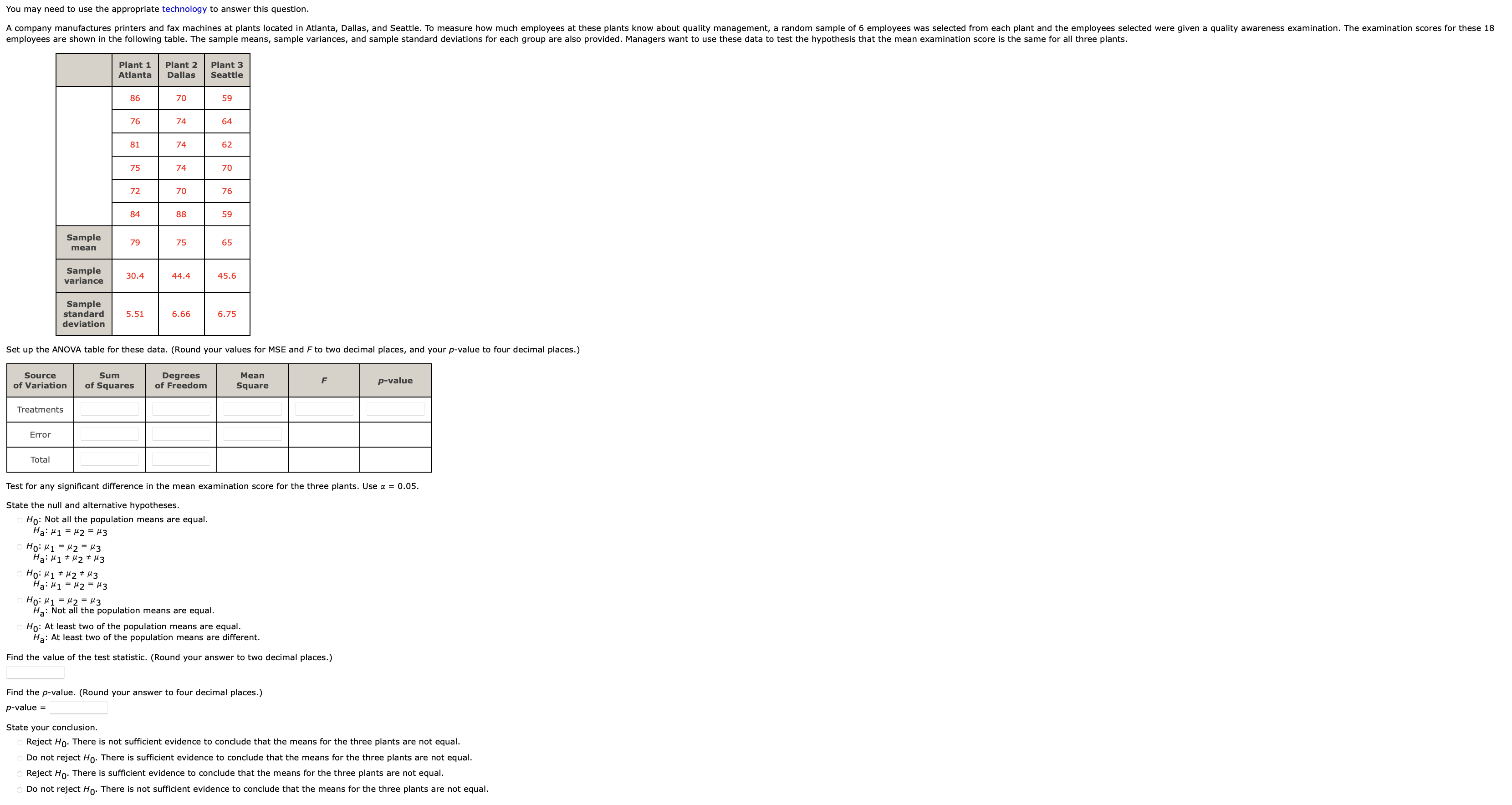 Solved Test for any significant difference in the mean | Chegg.com