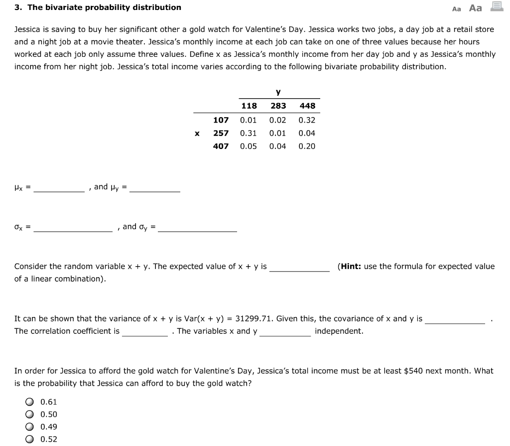 Solved 3. The bivariate probability distribution Aa Aa | Chegg.com