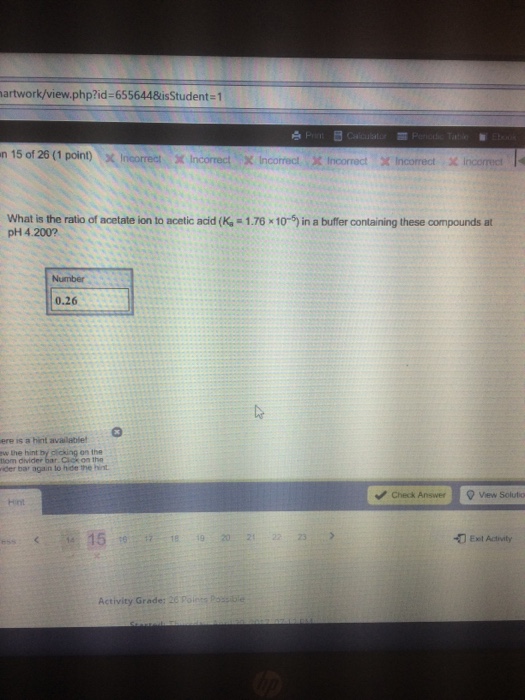 Solved What Is The Ratio Of Acetate Ion To Acetic Acid K A