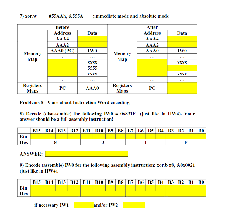 For problems 1-7, complete the Memory Map and | Chegg.com
