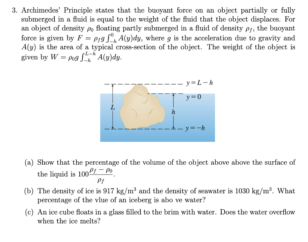Solved 3. Archimedes' Principle states that the buoyant | Chegg.com