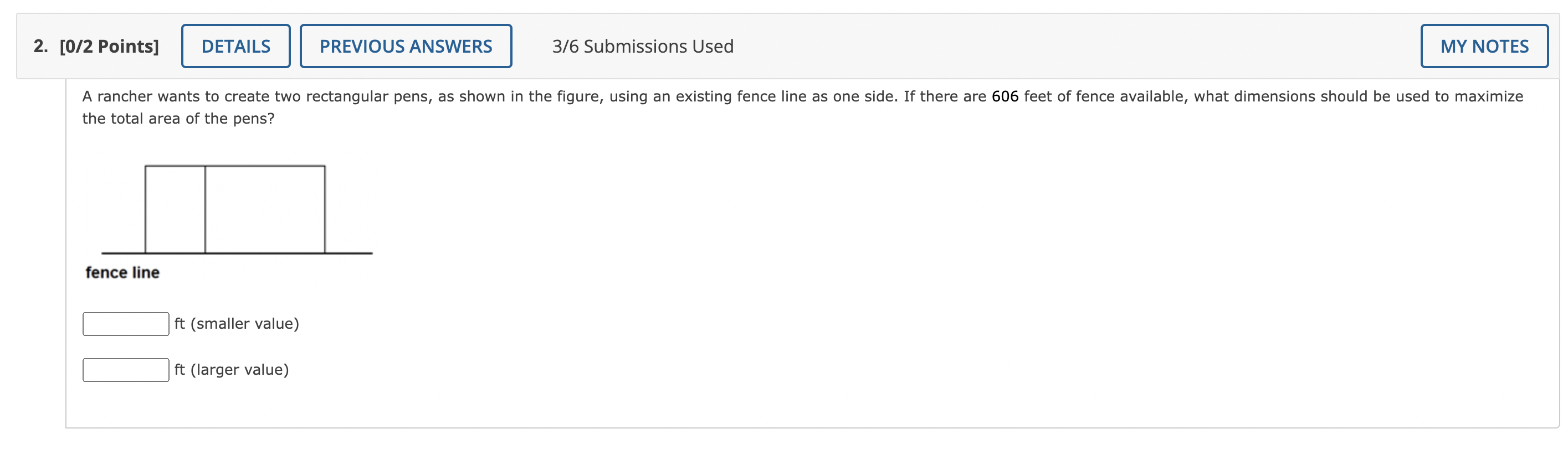 Solved the total area of the pens? fence line ft (smaller | Chegg.com
