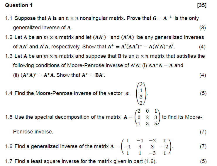 Solved Question 11.1 ﻿Suppose that A is an n×n ﻿nonsingular | Chegg.com