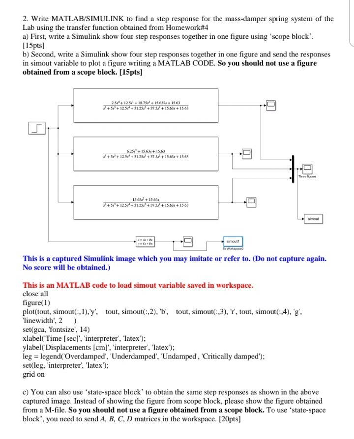 2. Write MATLAB/SIMULINK to find a step response for | Chegg.com