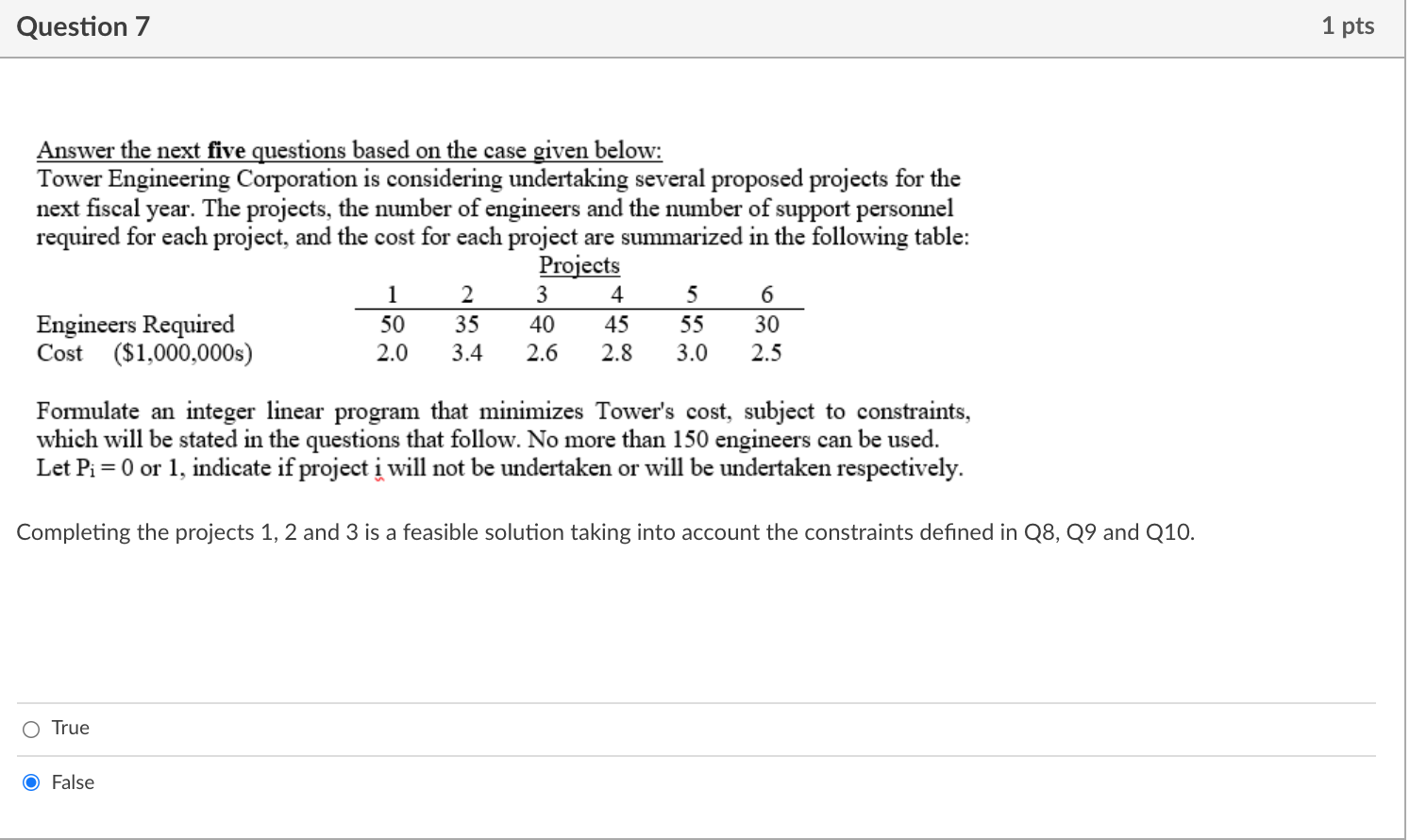 Question 7 1 pts Answer the next five questions based | Chegg.com Question 7 1 pts Answer the next five questions based | Chegg.com
