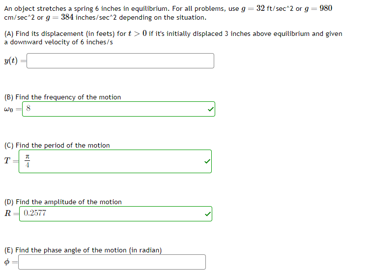 Solved An object stretches a spring 6 inches in equilibrium. | Chegg.com