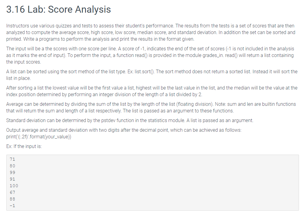 Solved 3.16 Lab: Score Analysis Instructors use various | Chegg.com