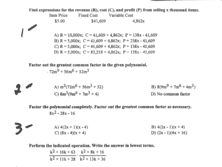 Solved Find expressions for the revenue (R), cost (C), and | Chegg.com