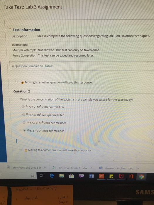Take Test: Lab 3 Assignment Test Information | Chegg.com