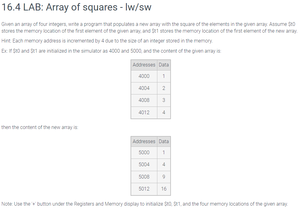 Solved 16.4 LAB: Array of squares - Iw/sw Given an array of | Chegg.com