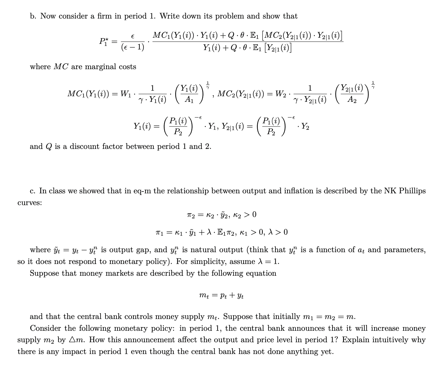 Solved Consider a two-period NK model which we discussed in | Chegg.com