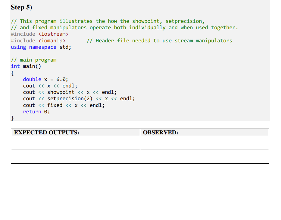 Solved Step 4) For each of these codes, write the expected | Chegg.com