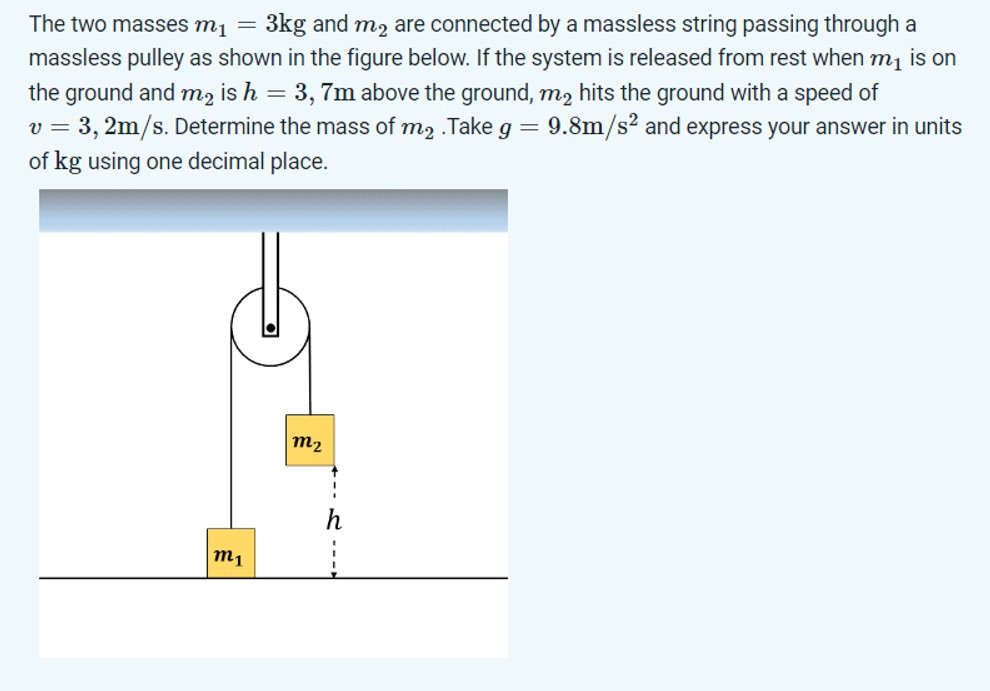 Solved The two masses m1=3kg ﻿and m2 ﻿are connected by a | Chegg.com