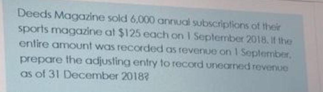 Solved Deeds Magazine sold 6.000 annual subscriptions of | Chegg.com