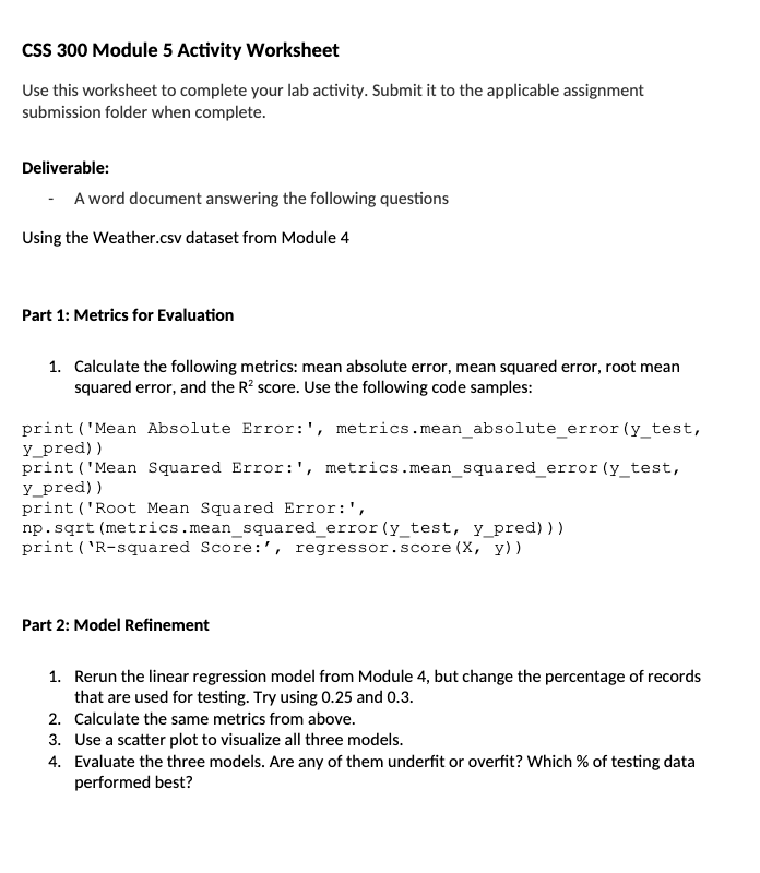Solved Deliverable: - A word document answering the | Chegg.com