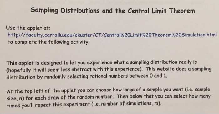 Solved Sampling Distributions and the Central Limit Theorem | Chegg.com