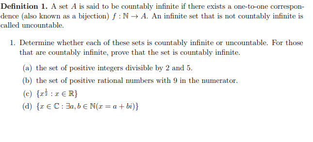 Solved Definition 1. A set A is said to be countably | Chegg.com