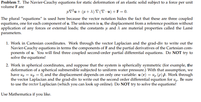 Solved Problem 7. The Navier-Cauchy equations for static | Chegg.com