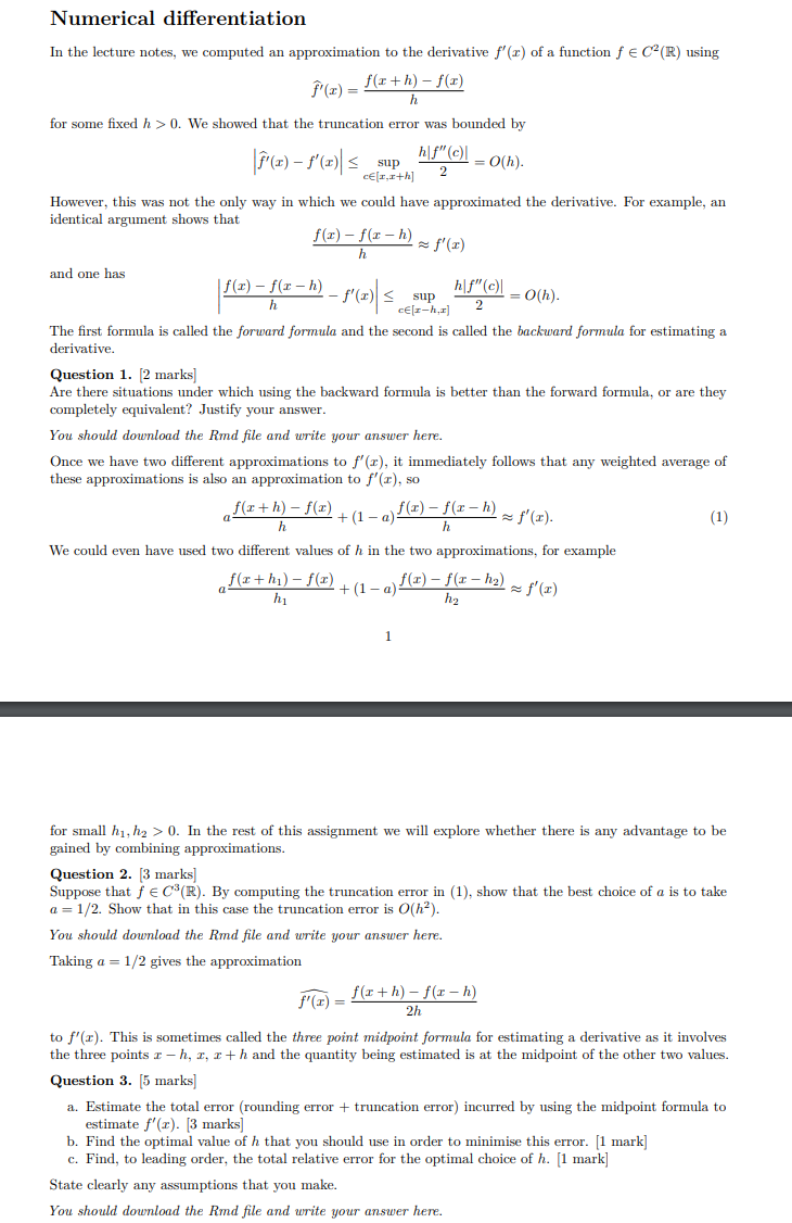Solved Numerical differentiation In the lecture notes, we | Chegg.com