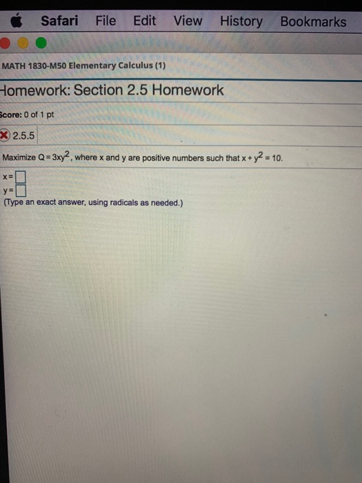 Solved Safari File Edit View History Bookmarks MATH 1830-M50 | Chegg.com