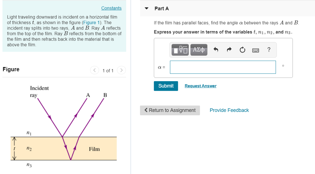 Solved Part A Light traveling downward is incident on a | Chegg.com