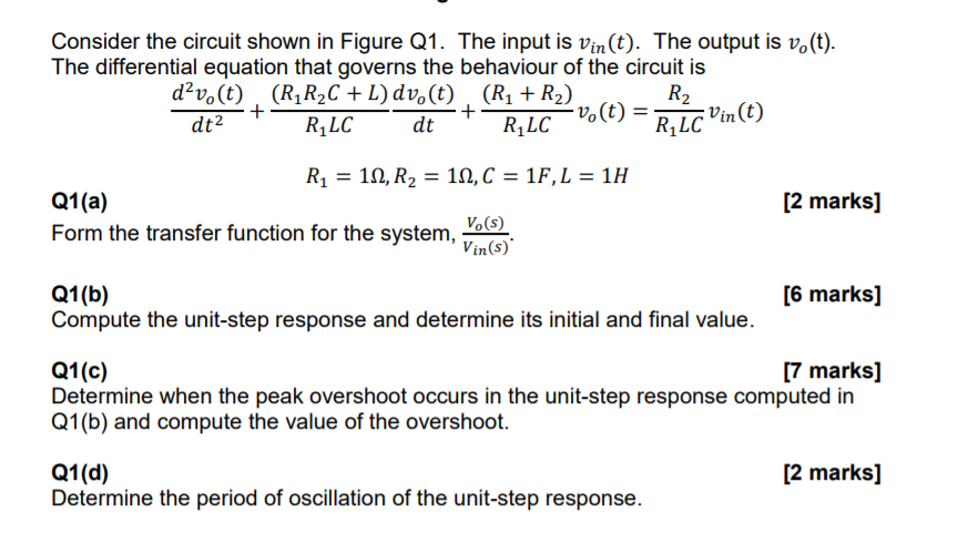 Solved R1 im + i(t)→ + Vin(t) С R2 vo(t) W Figure Q1 | Chegg.com