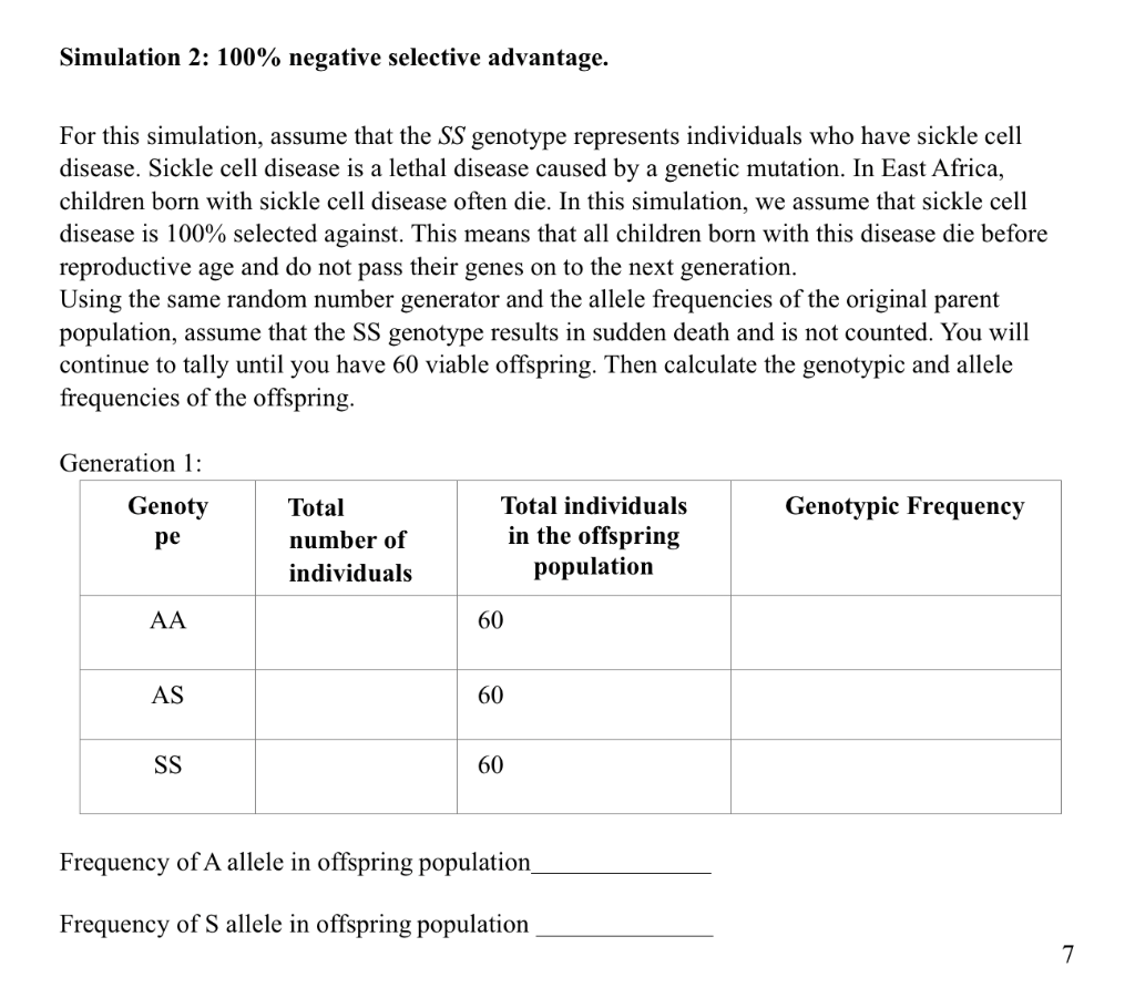 Simulation 1: No selective advantage. Using the Lab 3 | Chegg.com