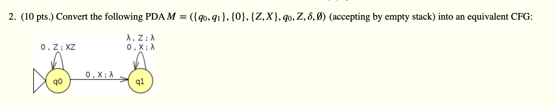 Solved 2. (10 pts.) Convert the following PDA | Chegg.com